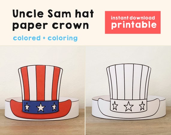 Uncle Sam hat Paper Crown Party Coloring Printable Kids Craft | Etsy