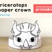 Triceratops Paper Crown Party Coloring Printable Kids Craft Dinosaur ...