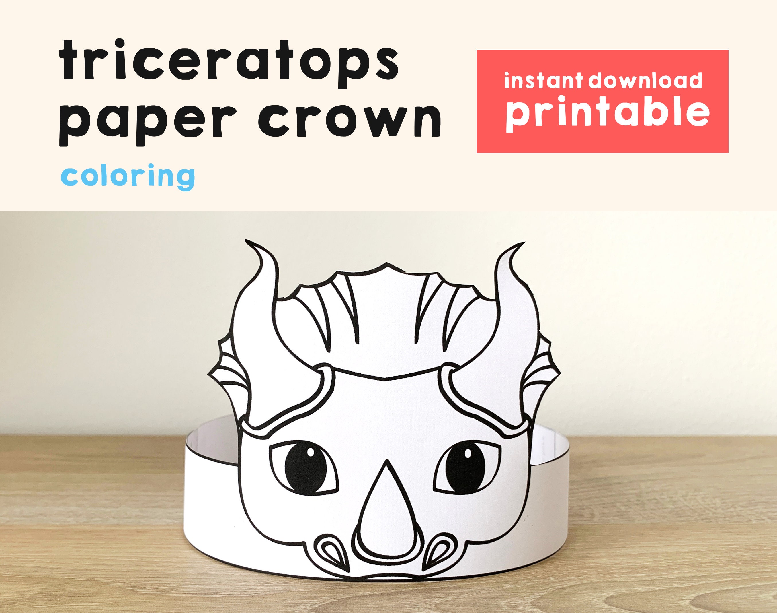 Triceratops Paper Crown Party Coloring Printable Kids Craft | Etsy