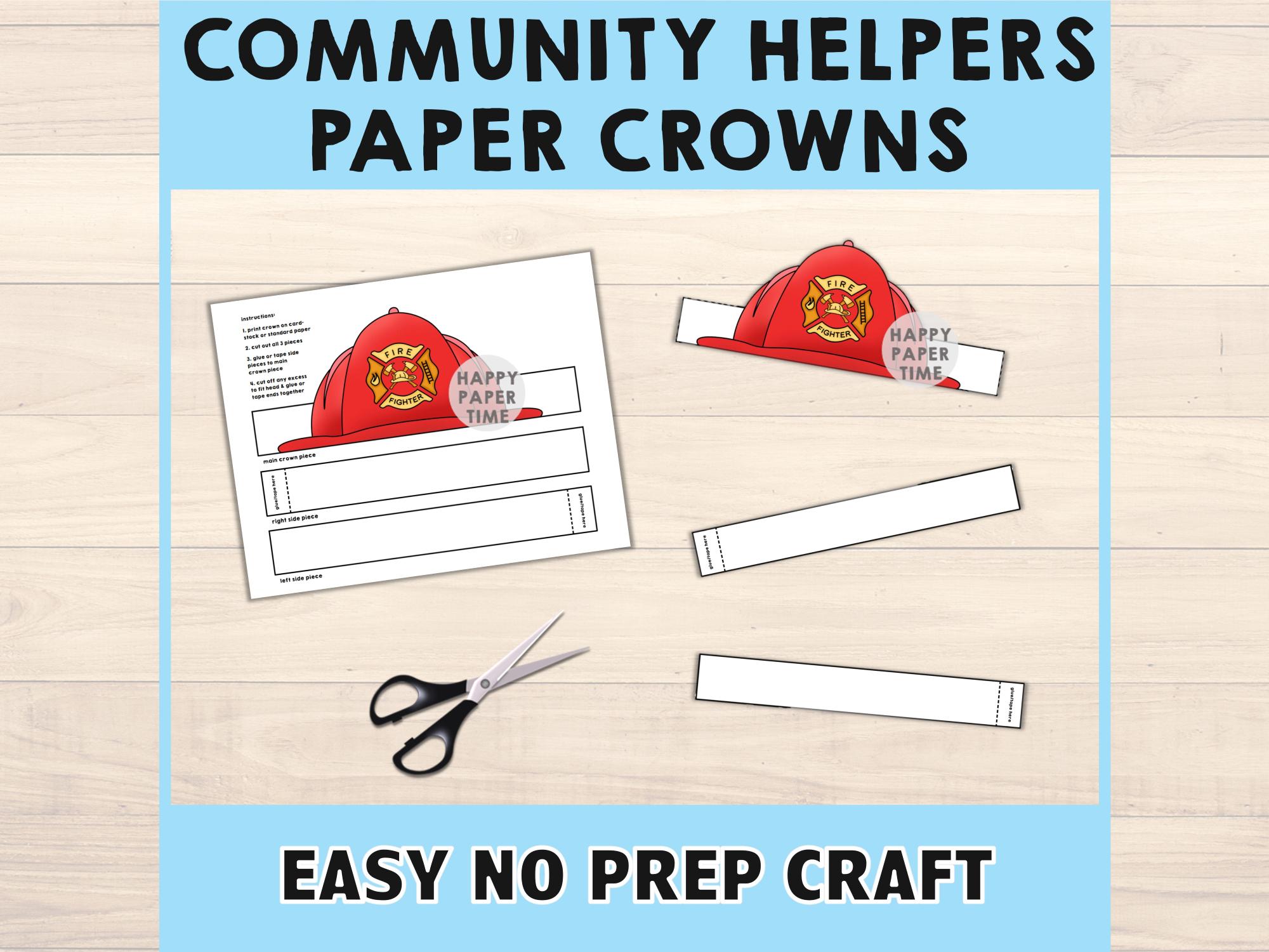 Community Helpers Paper Crowns Police Builder Farmer Nurse Mail Carrier ...