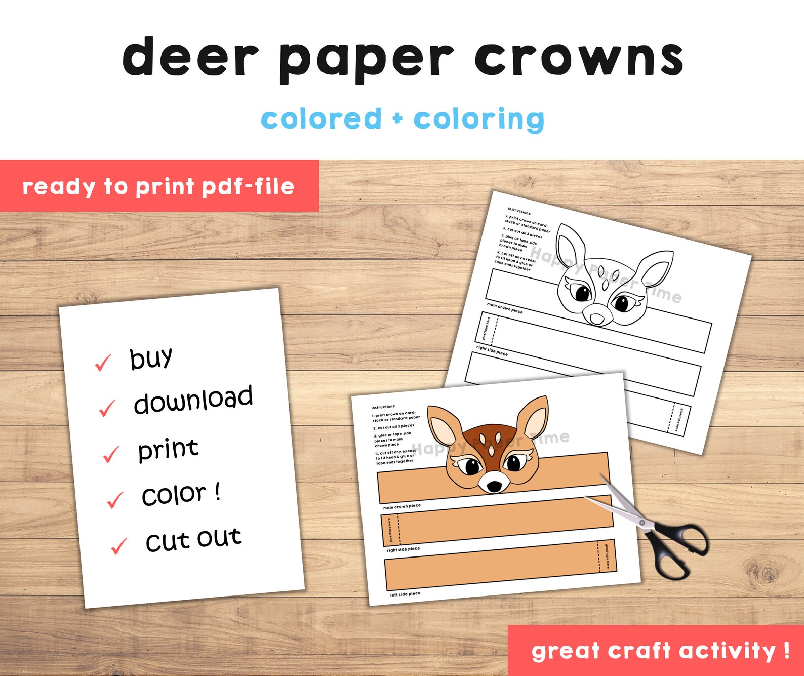 Deer Paper Crown Party Printable Kids Craft Woodland Birthday Gift ...
