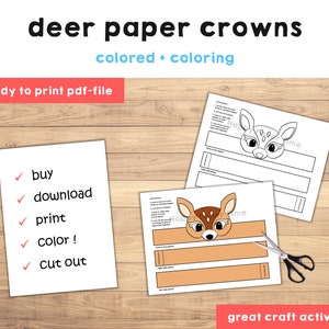 Deer Paper Crown Party Printable Kids Craft Woodland Birthday Gift ...