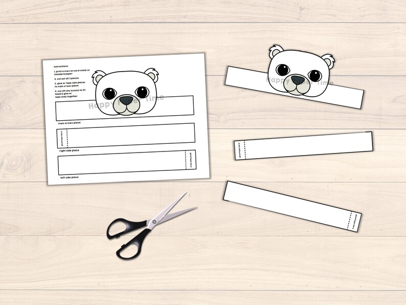 Polar Bear Paper Crown Party Coloring Paper Hat Printable Kids - Etsy