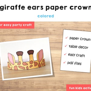 Giraffe Ears Paper Crown Party Coloring Printable Kids Craft Safari ...