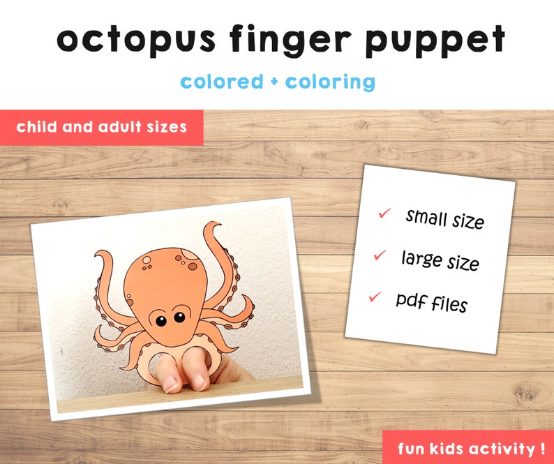 Octopus Paper Craft Printable Ocean Sea Animal Finger Puppet - Etsy ...
