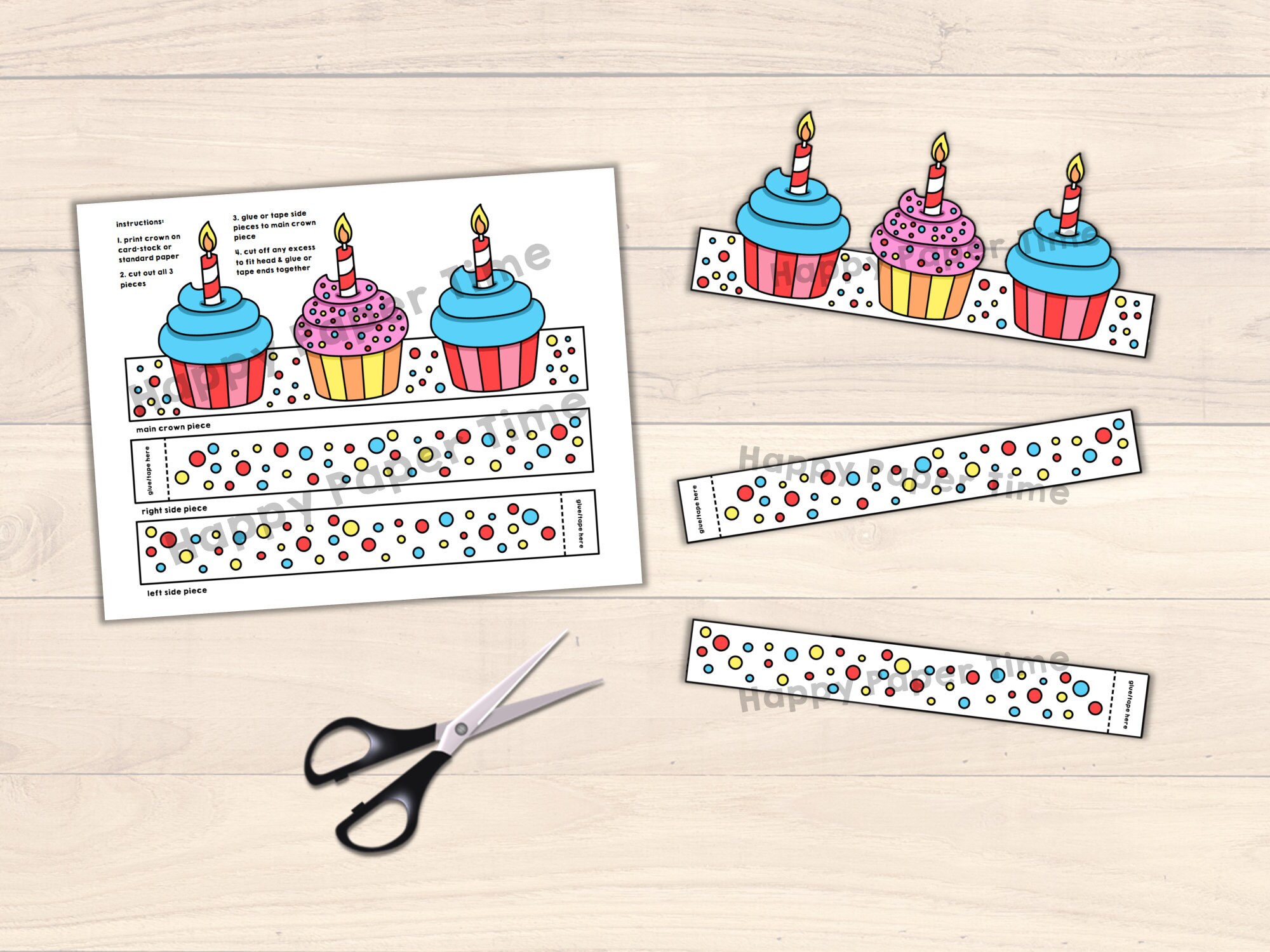Birthday Cupcake Paper Crown Party Activity Printable Kids | Etsy