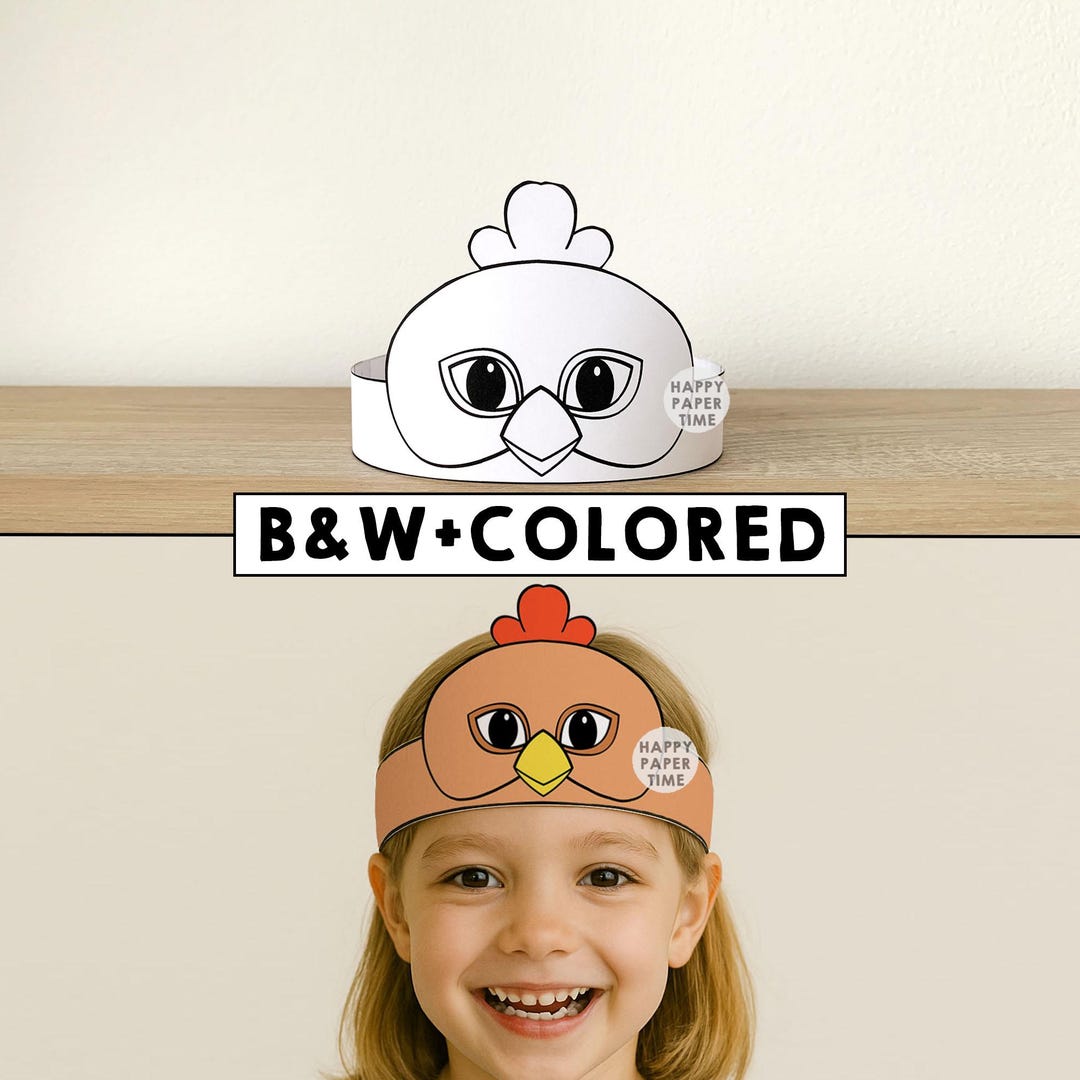 Chicken Paper Crown Coloring Activity Printable Kids Craft Farm Animal ...