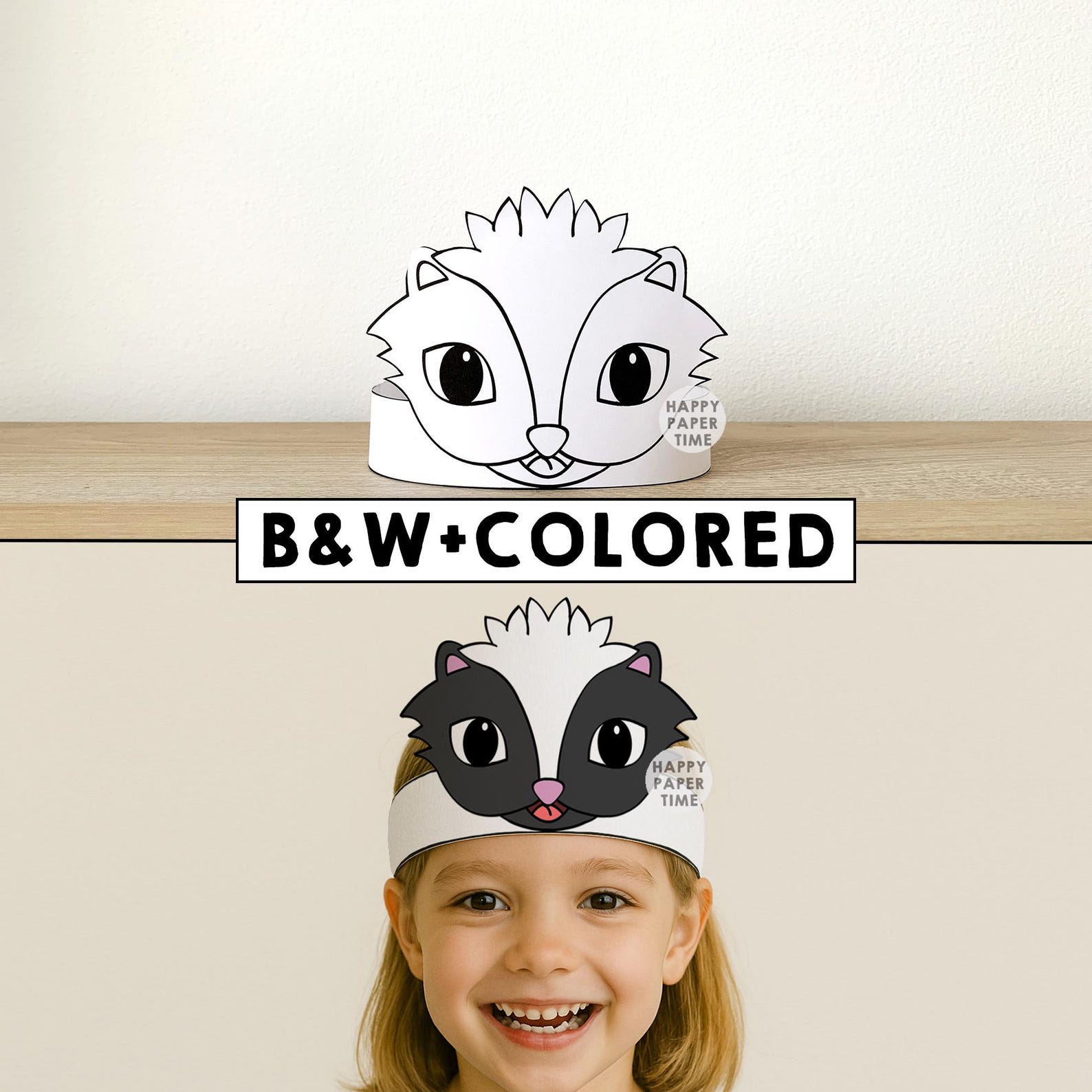 Skunk Paper Crown Party Coloring Printable Kids Craft Woodland Birthday ...