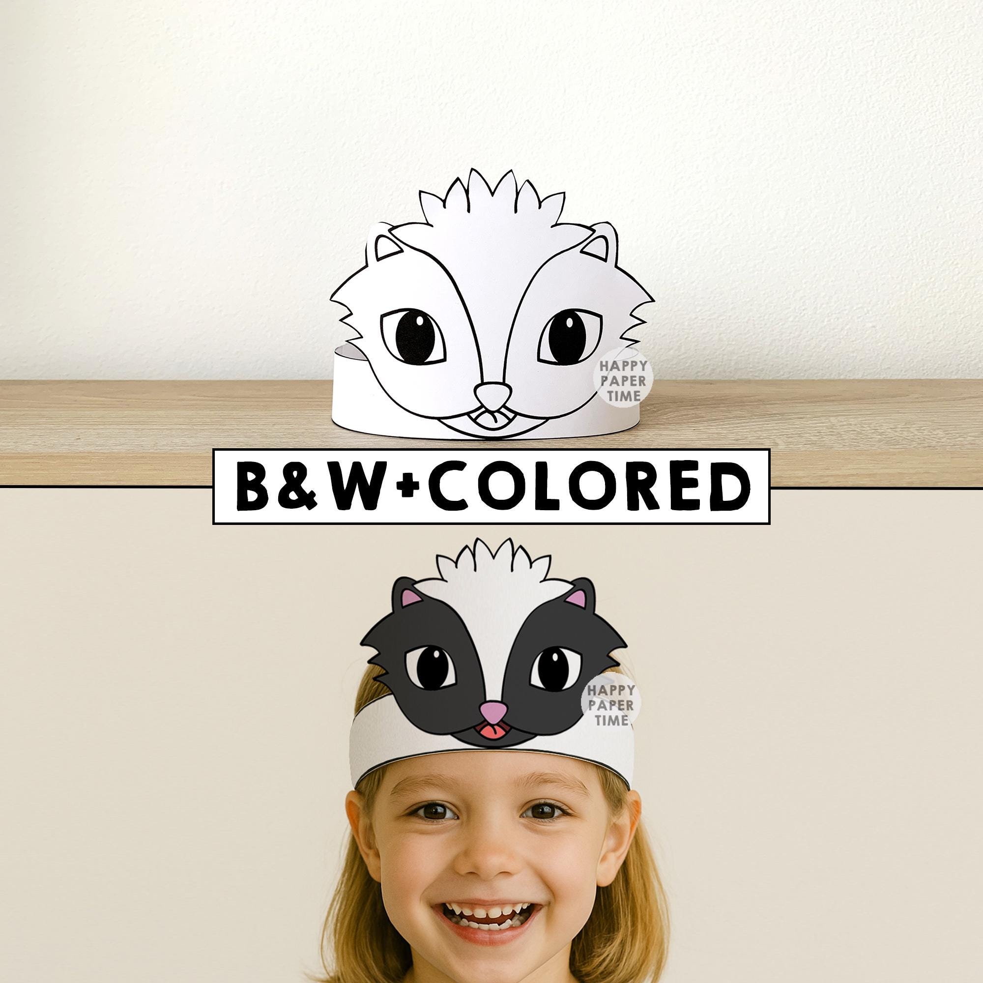 Skunk Paper Crown Party Coloring Printable Kids Craft Woodland Birthday ...