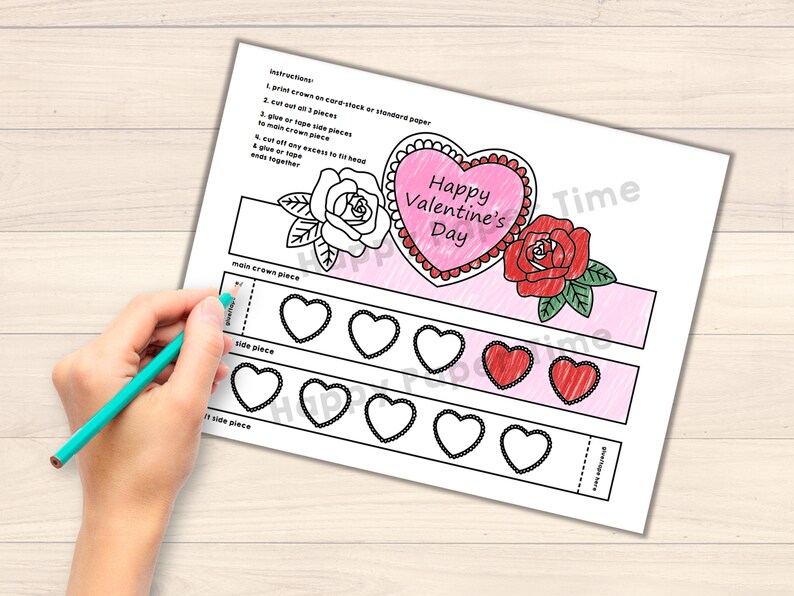 Valentine's Day Paper Crown Party Activity Printable Kids Easy Craft ...