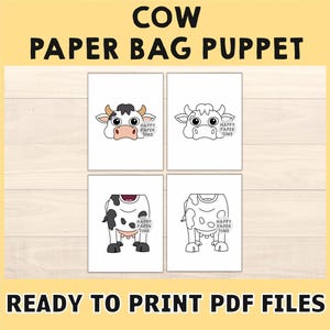 Cow Paper Bag Puppet Printable Farm Animal Craft Activity Cut Paste ...