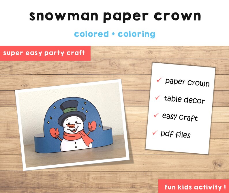 Snowman Paper Crown Hat Winter Holiday Party Coloring Printable Kids ...