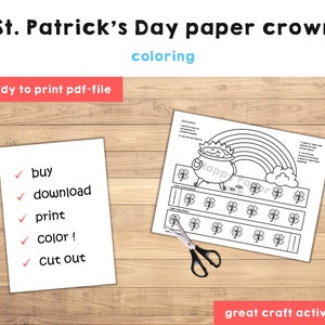 St Patrick's Day Paper Crown Headband Pot of Gold Rainbow Party ...