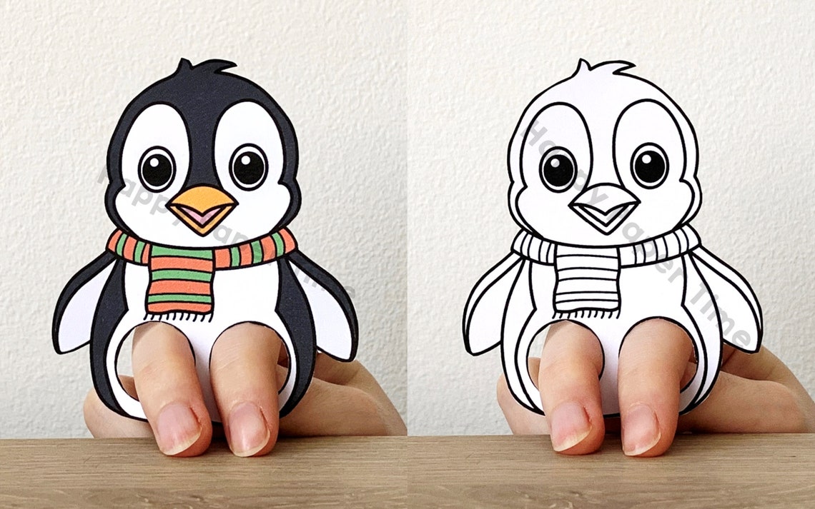 Penguin Paper Craft Printable Finger Puppet Template Kids - Etsy