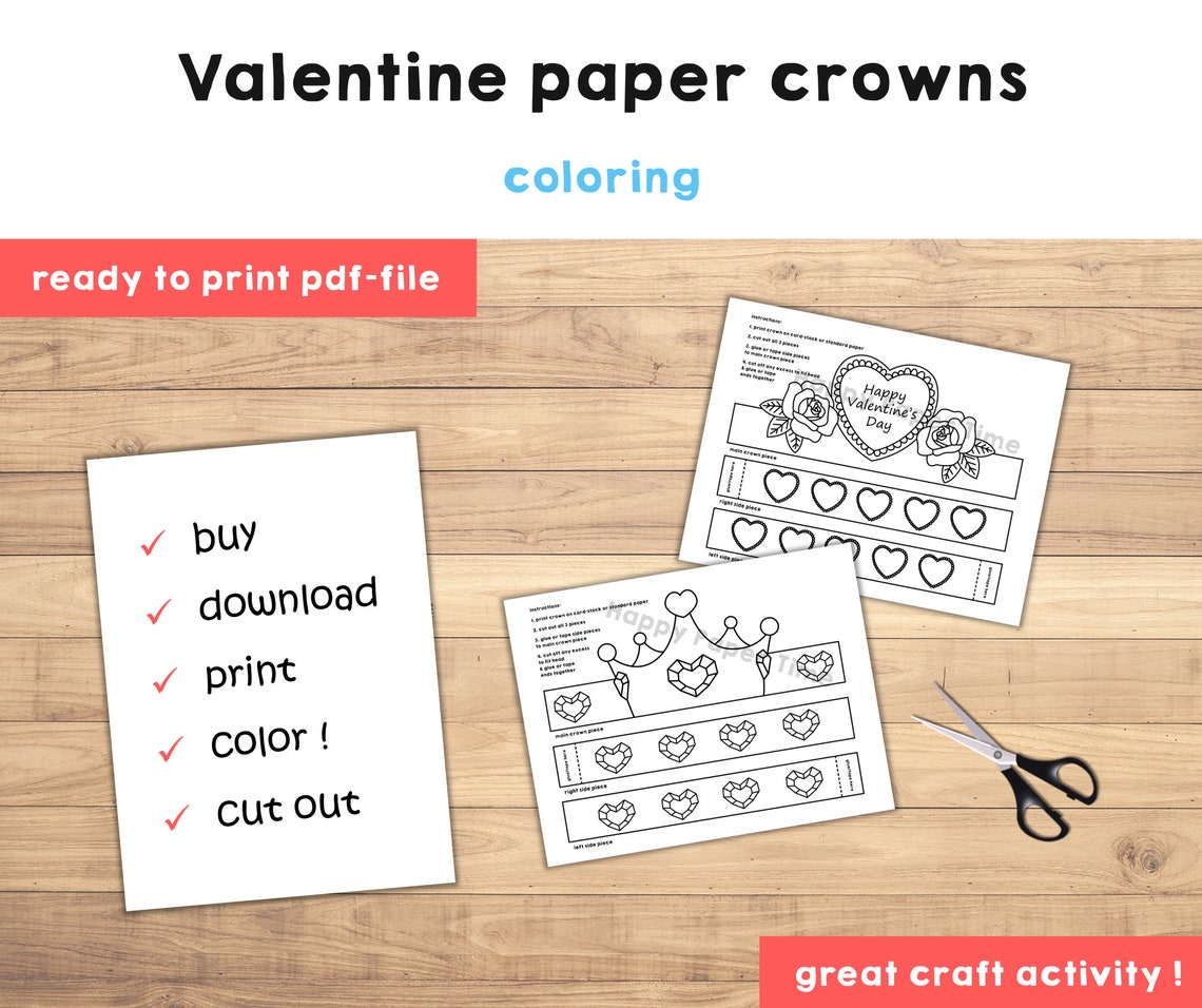 Valentine Paper Crowns Headbands Party Activity Printable Kids Easy ...