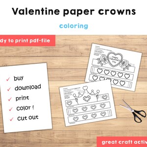 Valentine Paper Crowns Headbands Party Activity Printable Kids Easy ...