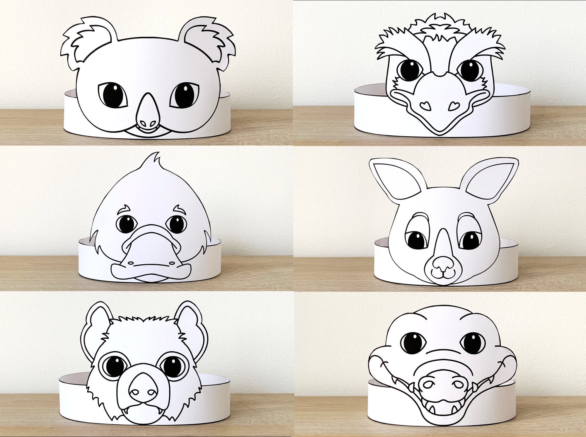 Australian Animal Paper Crowns Safari Koala Kangaroo Crocodile - Etsy ...