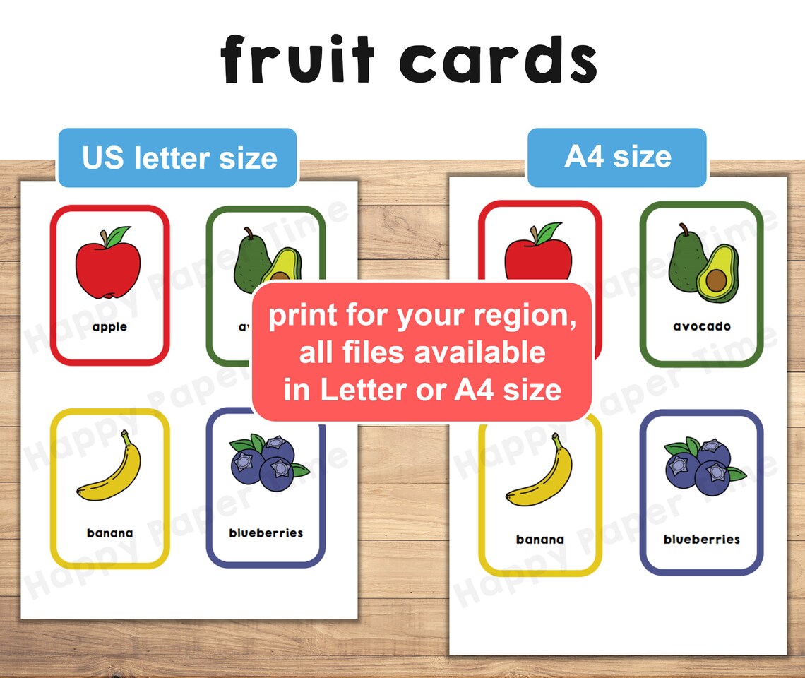 Fruits Flash Cards Printable Montessori Materials Preschool | Etsy