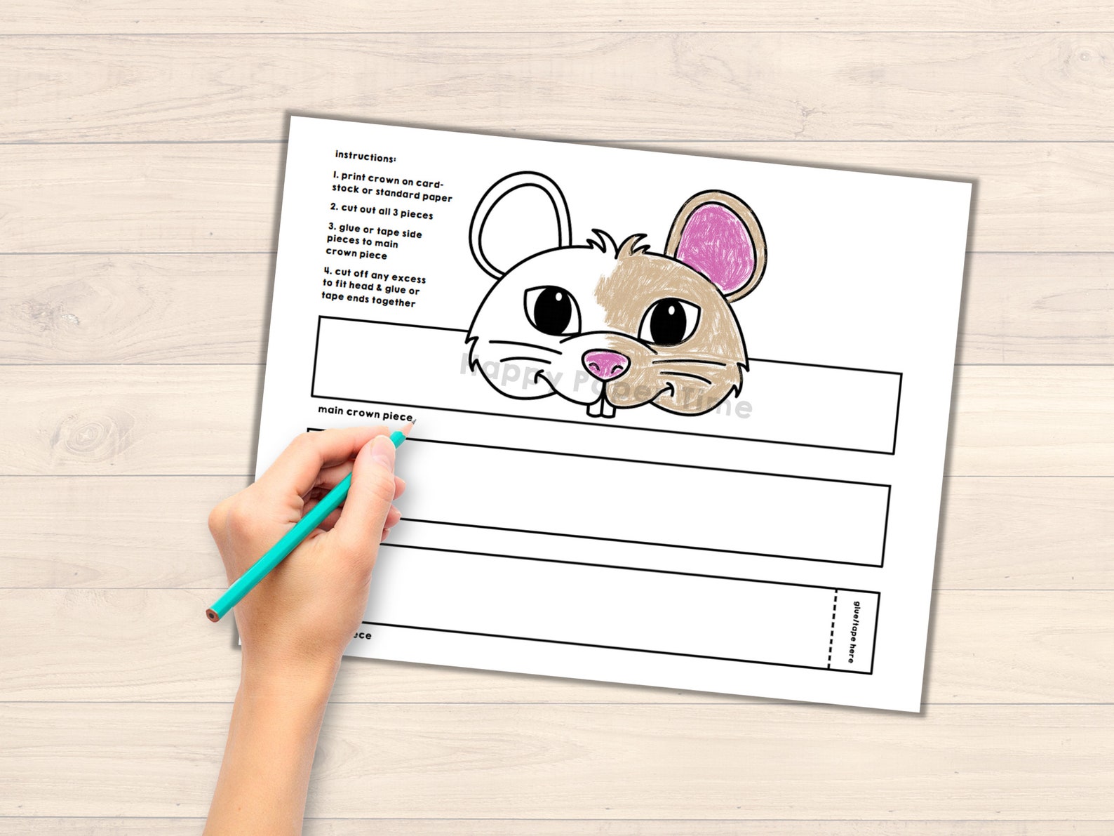 Mouse Paper Crown Party Coloring Printable Kids Craft Woodland - Etsy