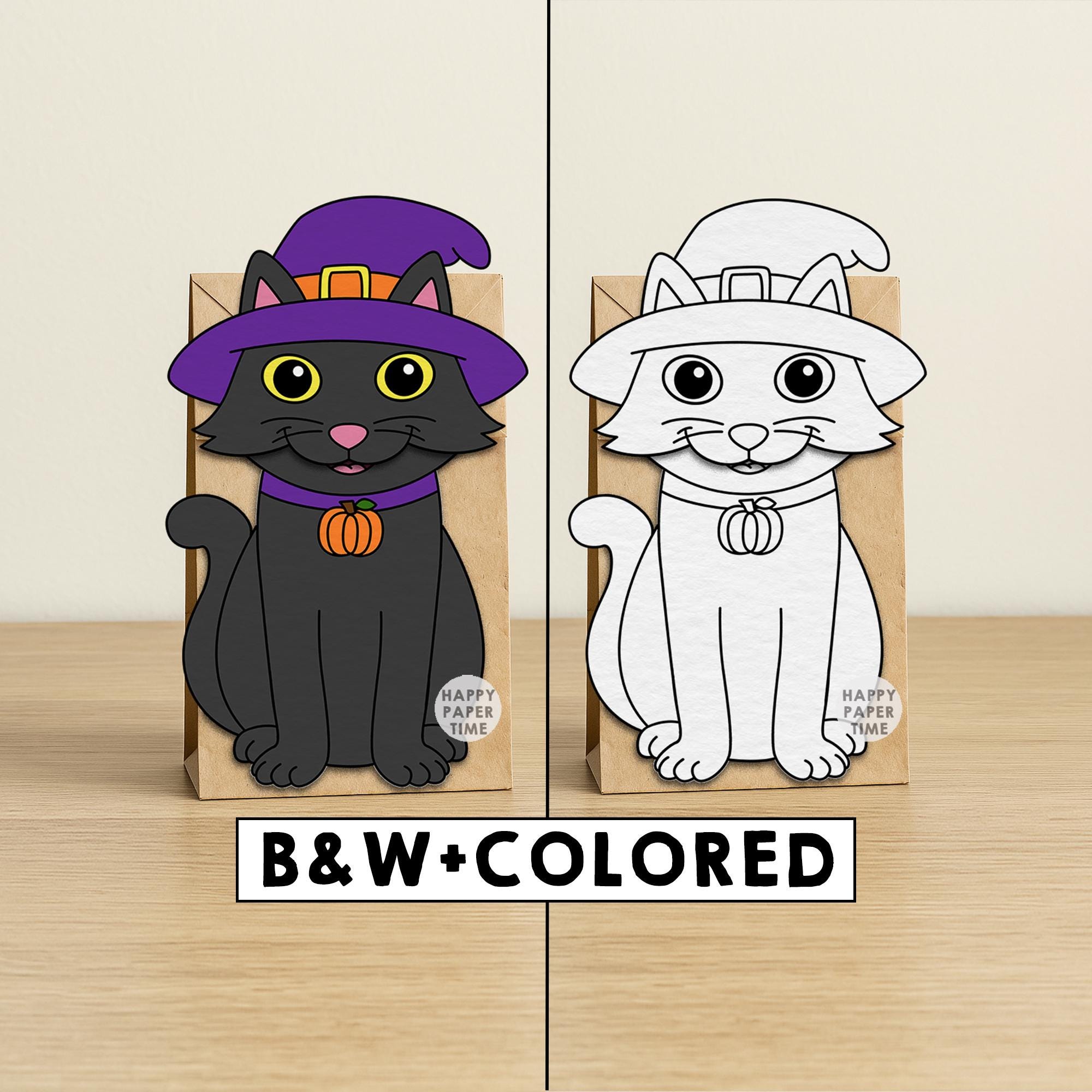 Black Cat Paper Bag Puppet Printable Halloween Craft Activity Cut Paste ...