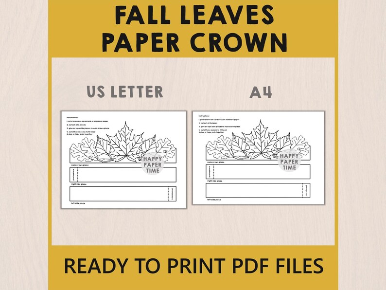 Fall Leaves Paper Headband Crown Hat Thanksgiving Autumn Party Coloring ...