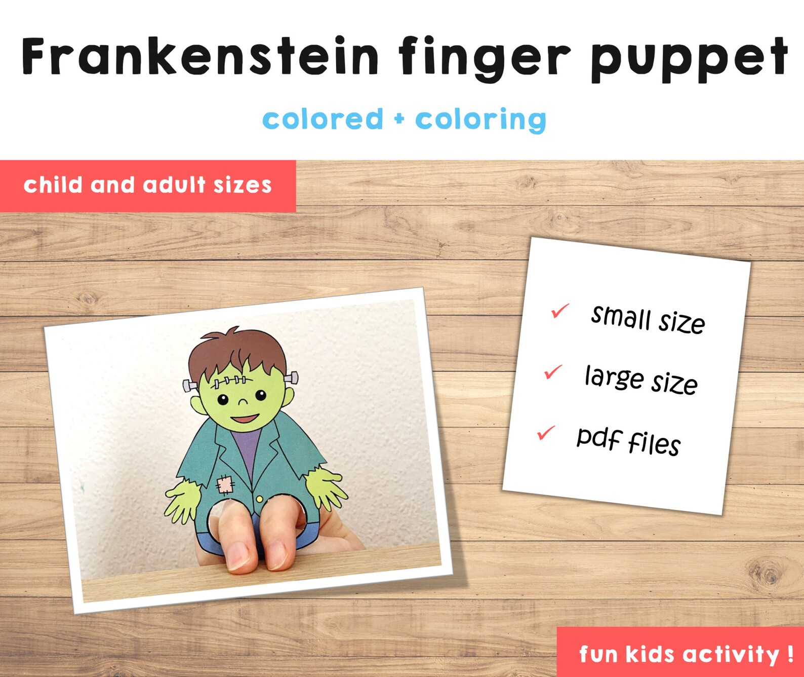 Frankenstein Paper Craft Printable Halloween Spooky Day Finger - Etsy