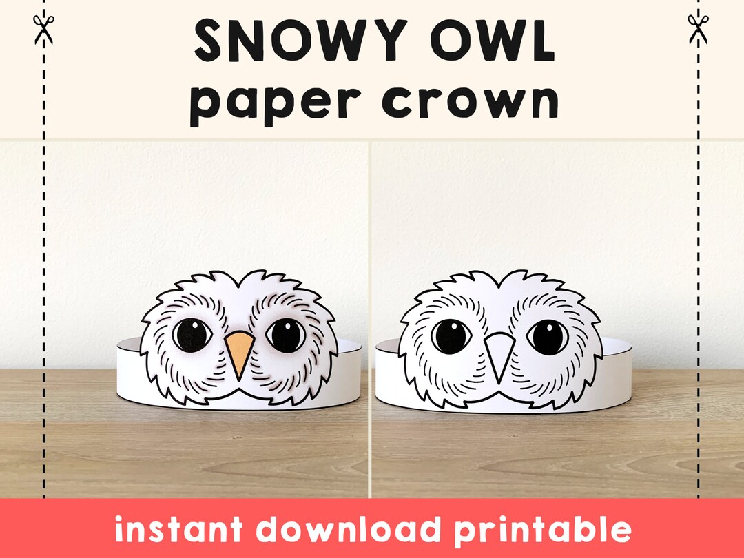 Snowy Owl Paper Crown Party Coloring Paper Hat Printable Kids Craft ...