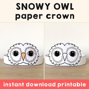 Snowy Owl Paper Crown Party Coloring Paper Hat Printable Kids Craft ...