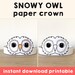Snowy Owl Paper Crown Party Coloring Paper Hat Printable Kids Craft ...