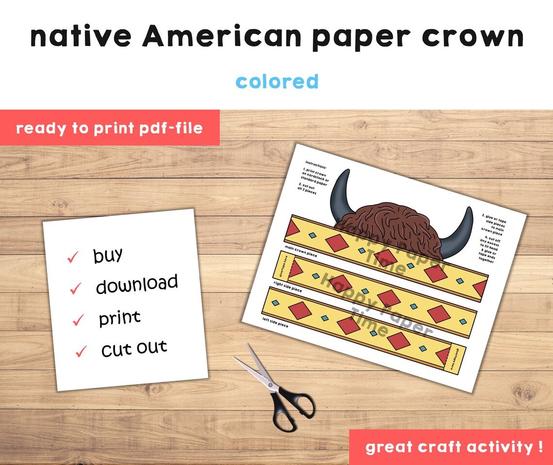 Native American Paper Craft Bison Headdress Crown Party | Etsy