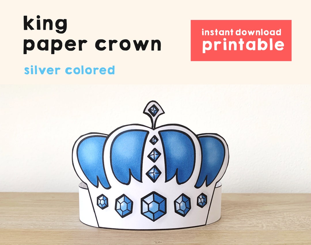 King Paper Crown Prince Silver Royal Printable Kids Craft Birthday ...