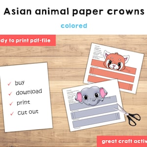 Asian Jungle Animals Paper Crowns Panda Elephant Cobra Tiger Orangutan ...