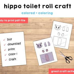 Hippo Toilet Paper Roll Craft African Animal Safari Party Coloring ...