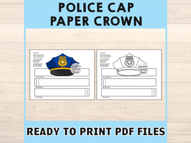 Police Cap Hat Paper Crown Party Coloring Printable Kids Craft ...