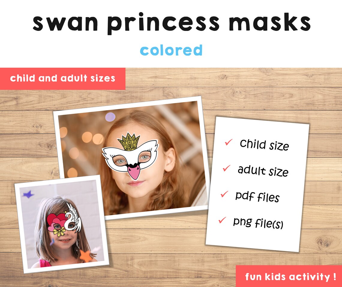 Swan Princess Party Printable Masks Fairytale Kids Party Mask | Etsy