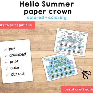 Summer Paper Crowns Printable Kids Craft Coloring Birthday Party Favor ...