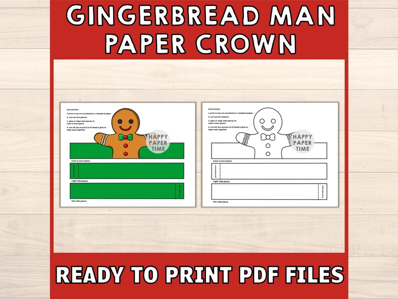Gingerbread Man Paper Crown Hat Christmas Winter Holiday Party Coloring ...