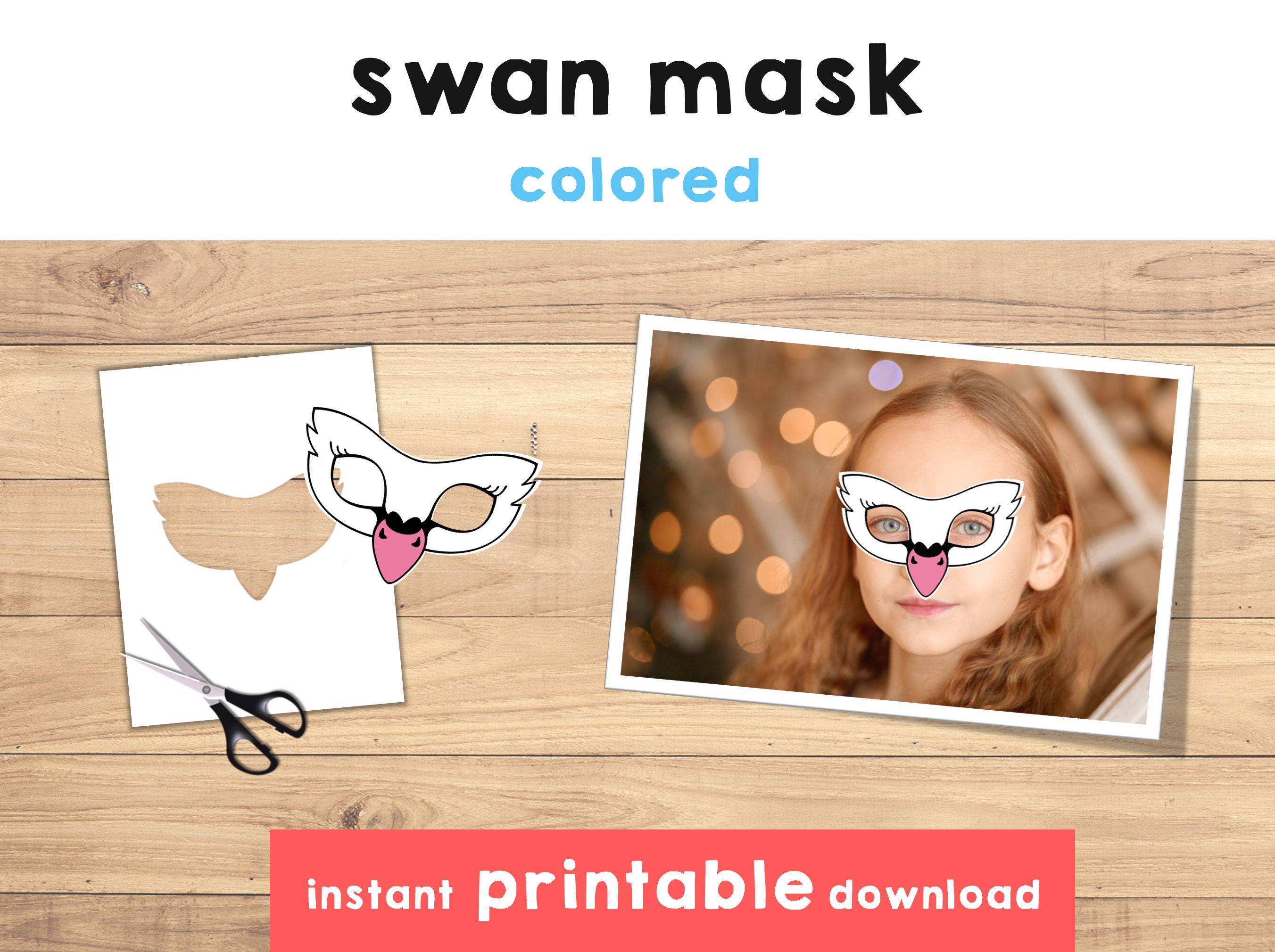 Swan Mask Party Printable Costume Fairytale Kids Party Mask | Etsy