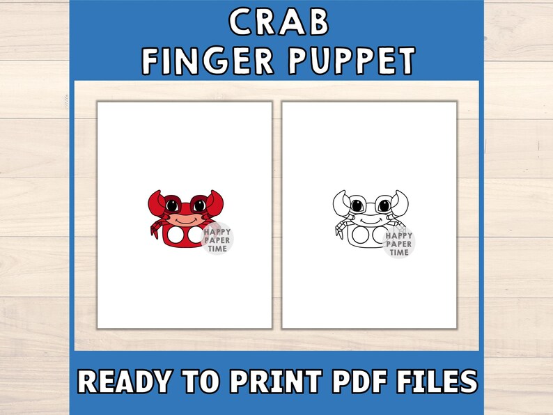 Crab Paper Craft Printable Ocean Animal Finger Puppet Kids Craft ...
