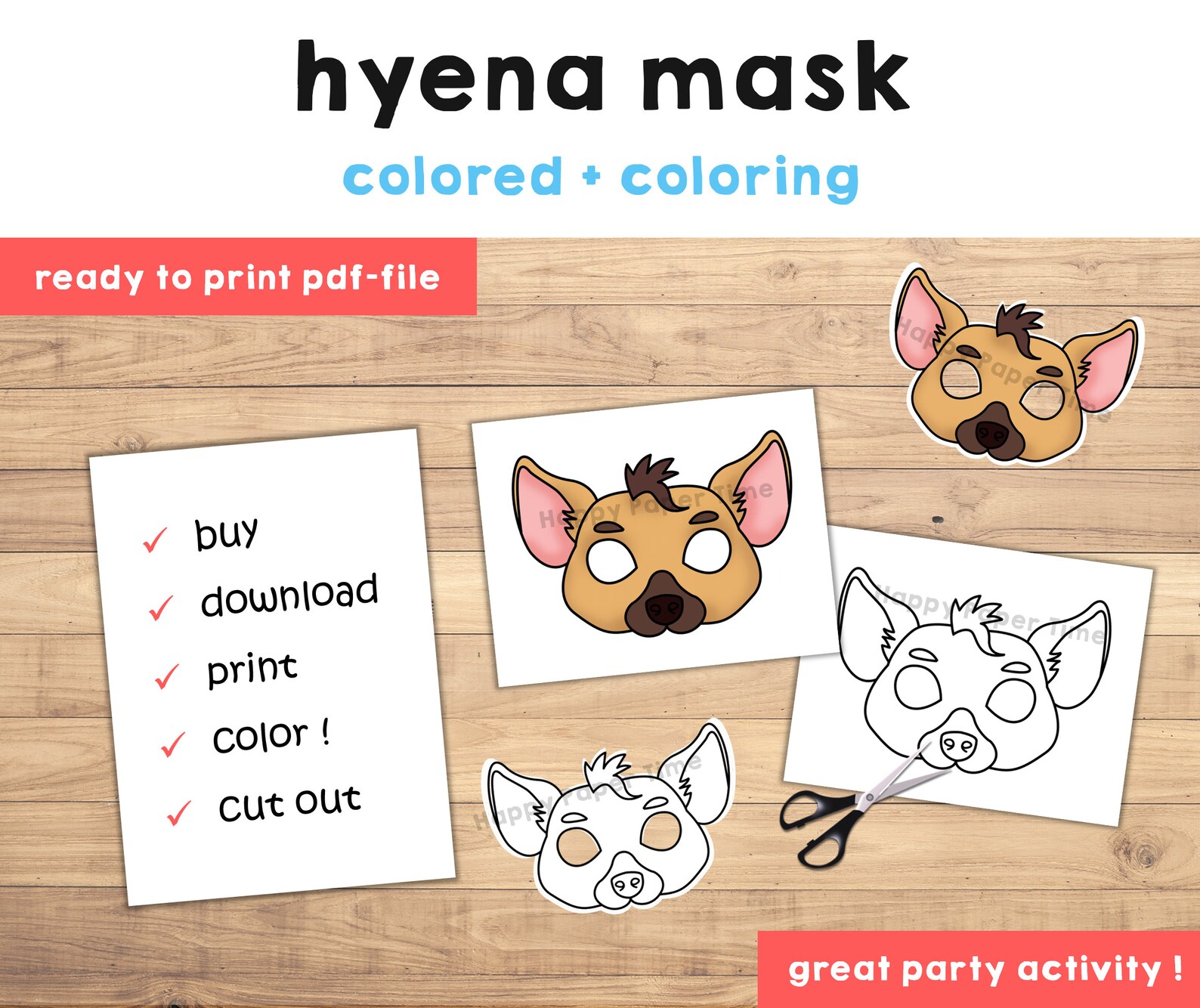 Hyena Mask Costume Animal Mask Printable Party Favor African - Etsy