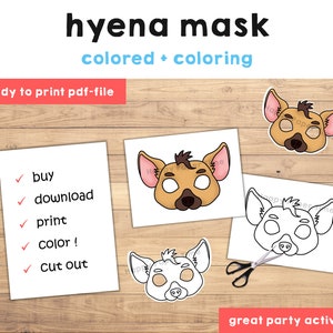 Hyena Mask Costume Animal Mask Printable Party Favor African Jungle ...