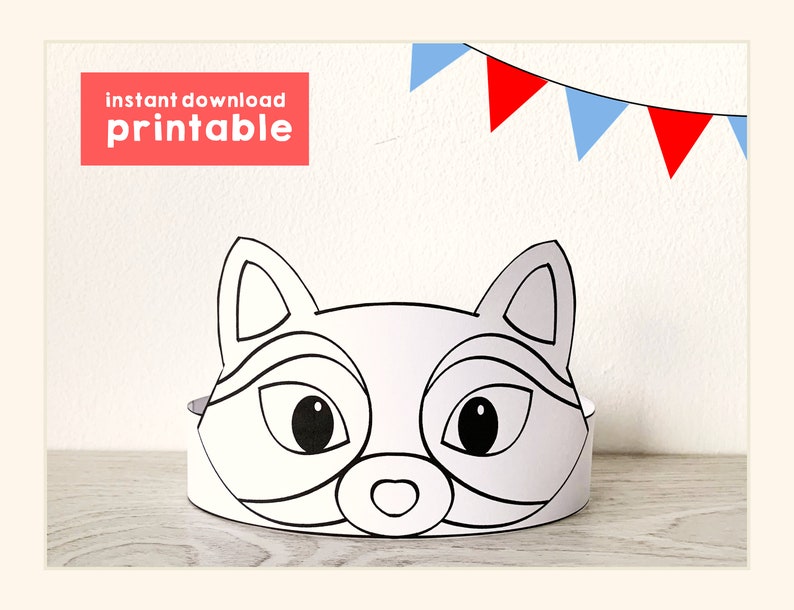 Raccoon Paper Crown Coloring Printable Kids Craft Woodland - Etsy