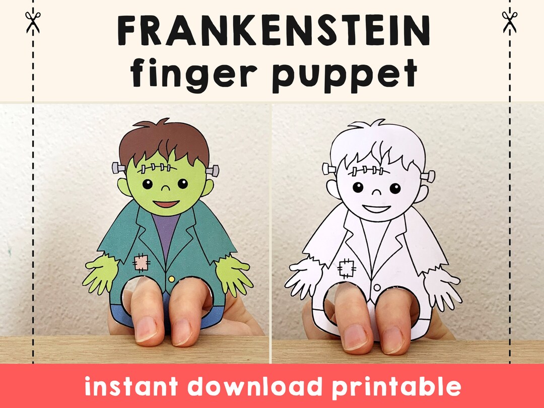 Frankenstein Paper Craft Printable Halloween Spooky Day Finger Puppet ...