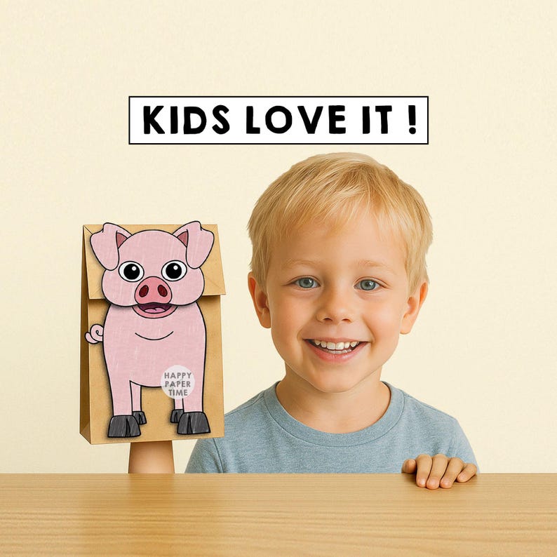 Pig Paper Bag Puppet Printable Farm Animal Craft Activity Cut Paste ...