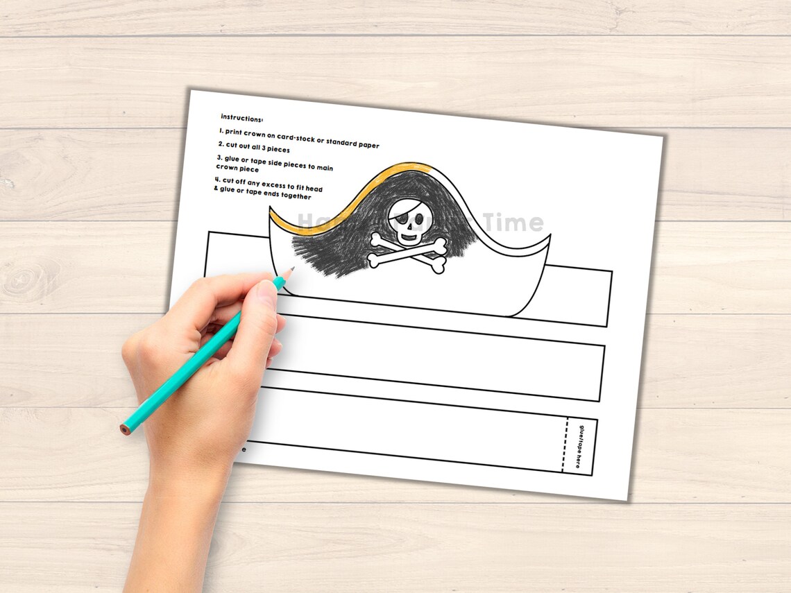 Pirate Hat Paper Crown Template Pirate Captain Party Headband | Etsy