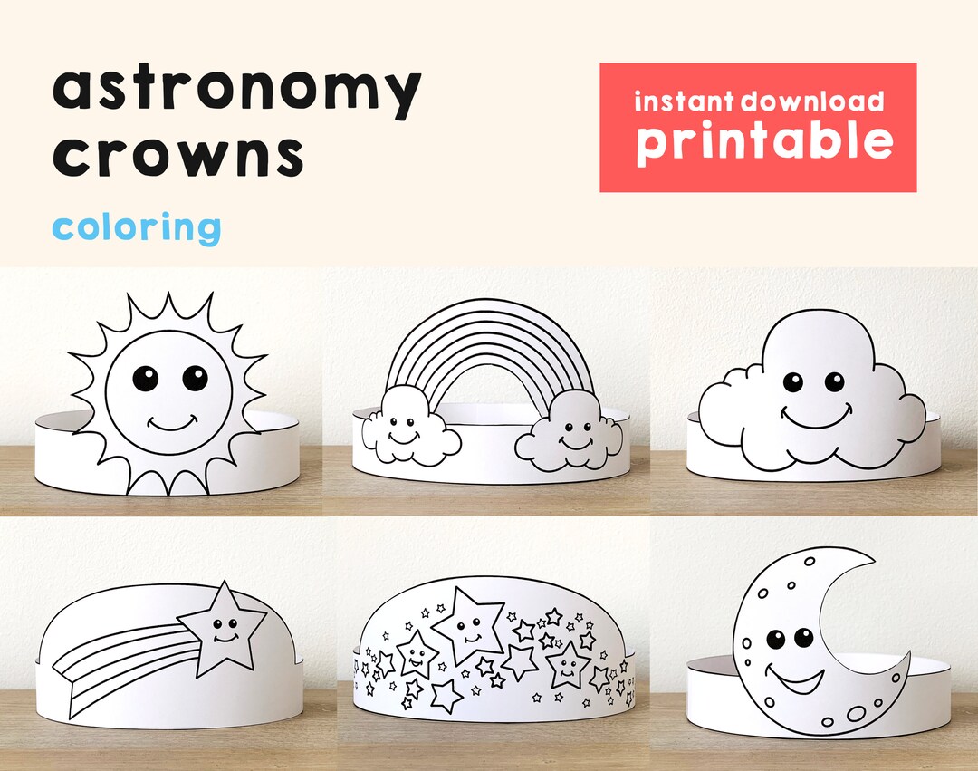 Astronomy Paper Crowns Coloring Sun Rainbow Moon Cloud Shooting Stars ...