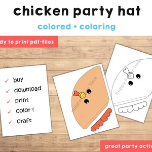 Chicken Party Hat Paper Printable Template Print Out Farm Animal Table ...