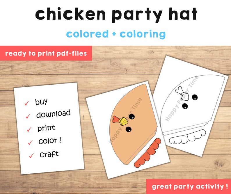 Chicken Party Hat Paper Printable Template Print Out Farm | Etsy