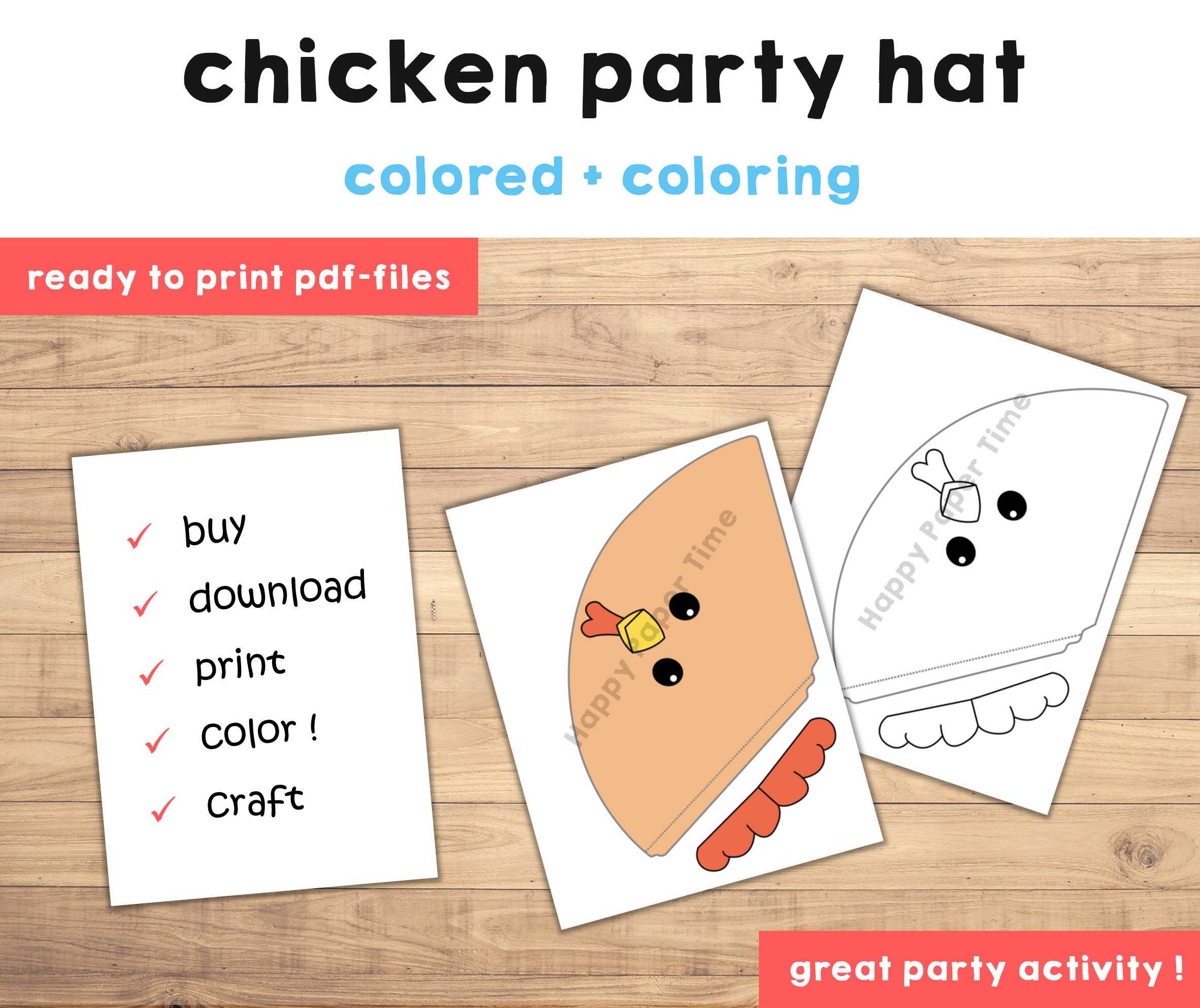 Chicken Party Hat Paper Printable Template Print Out Farm Animal Table ...