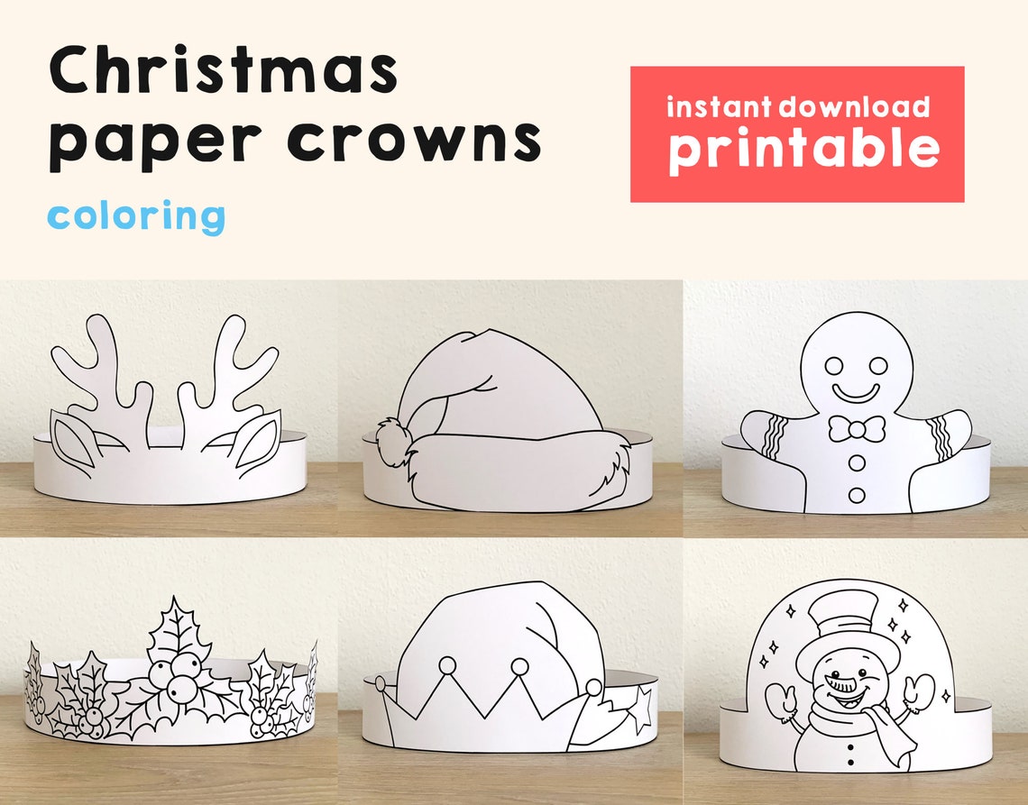 Christmas Paper Crowns Coloring Activity Printable Kids Craft | Etsy